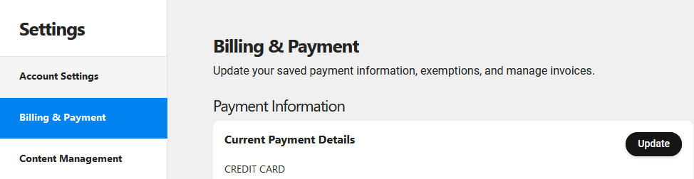 How can I access my organization’s Payment Information?