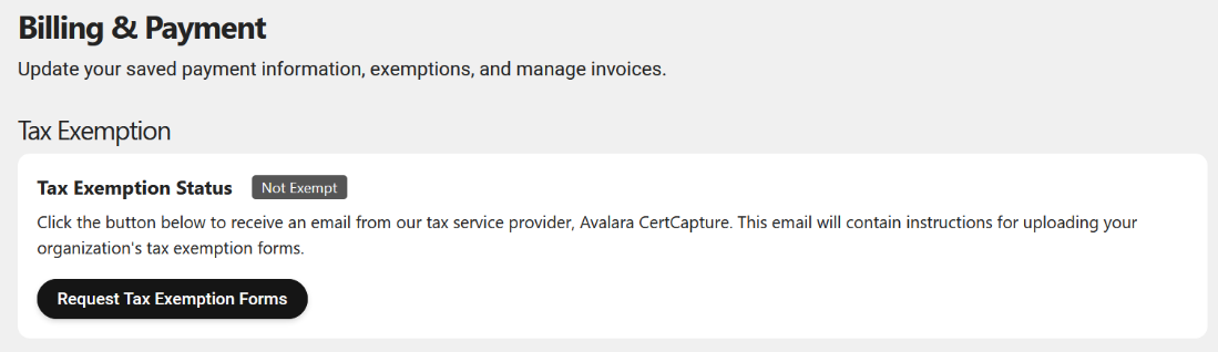 How can I see my organization’s Tax Exemption status?