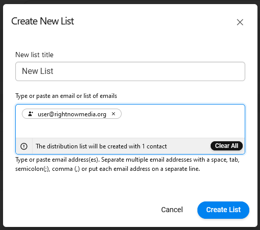 How do I add a User to an existing Distribution List?