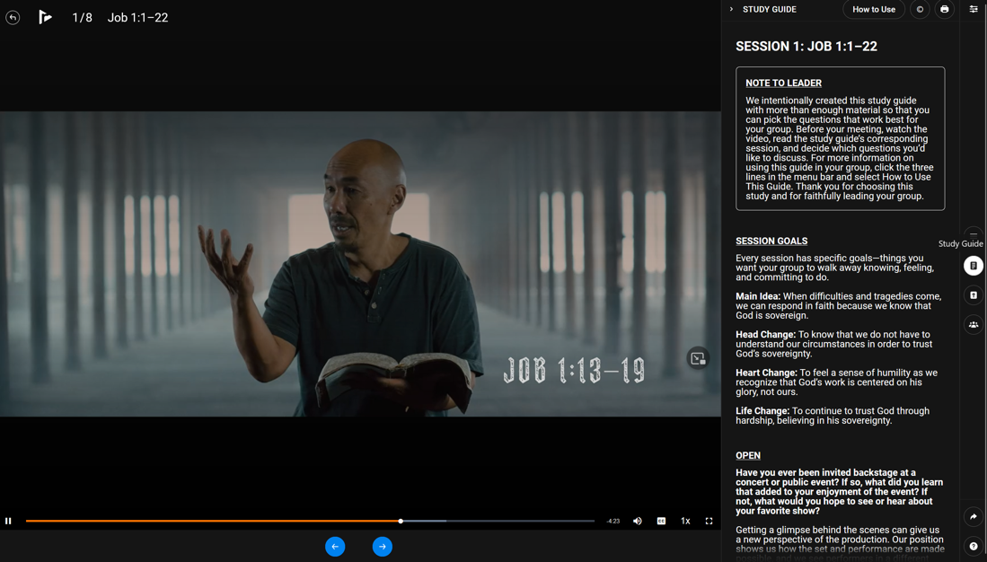 How do I access the Study Guide within the content player?