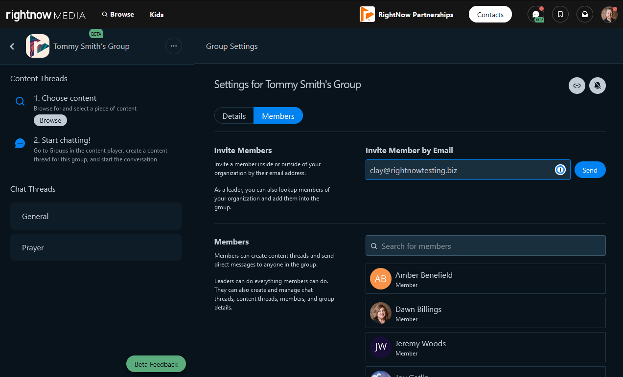 How do I invite members to my groups?