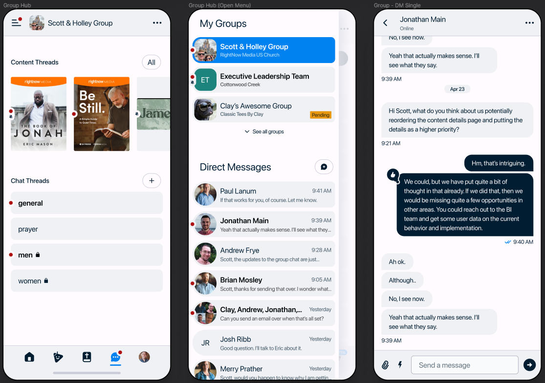 What are some ways to interact within the Groups feature?