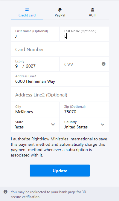 How do I update my organization’s Credit Card information?